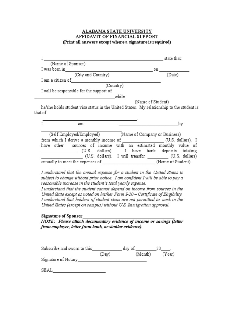 Affidavit of Financial Support | PDF