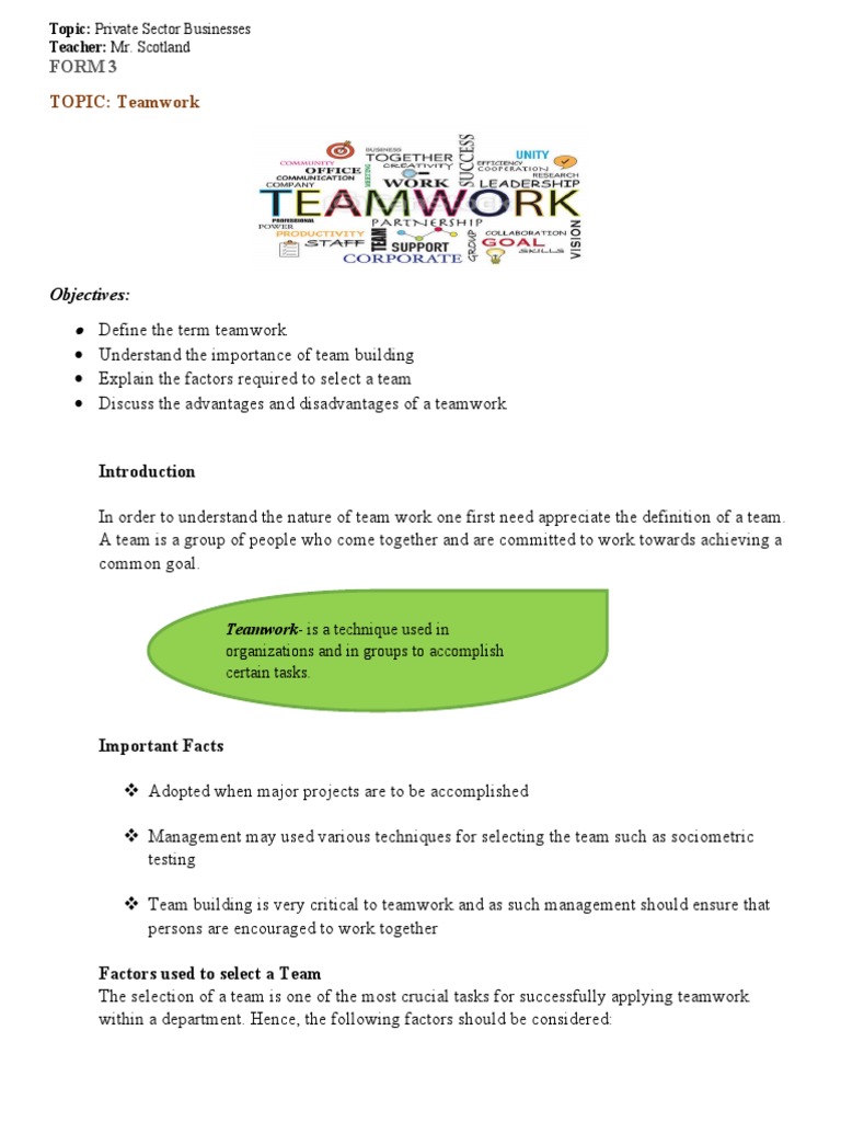 POB Teamwork Notes | PDF | Goal | Psychology