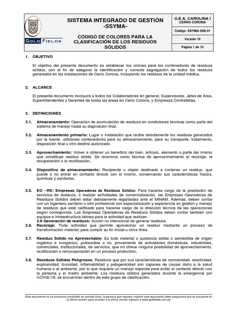SSYMA D06.01 Codigo de Colores | PDF | Residuos | Color