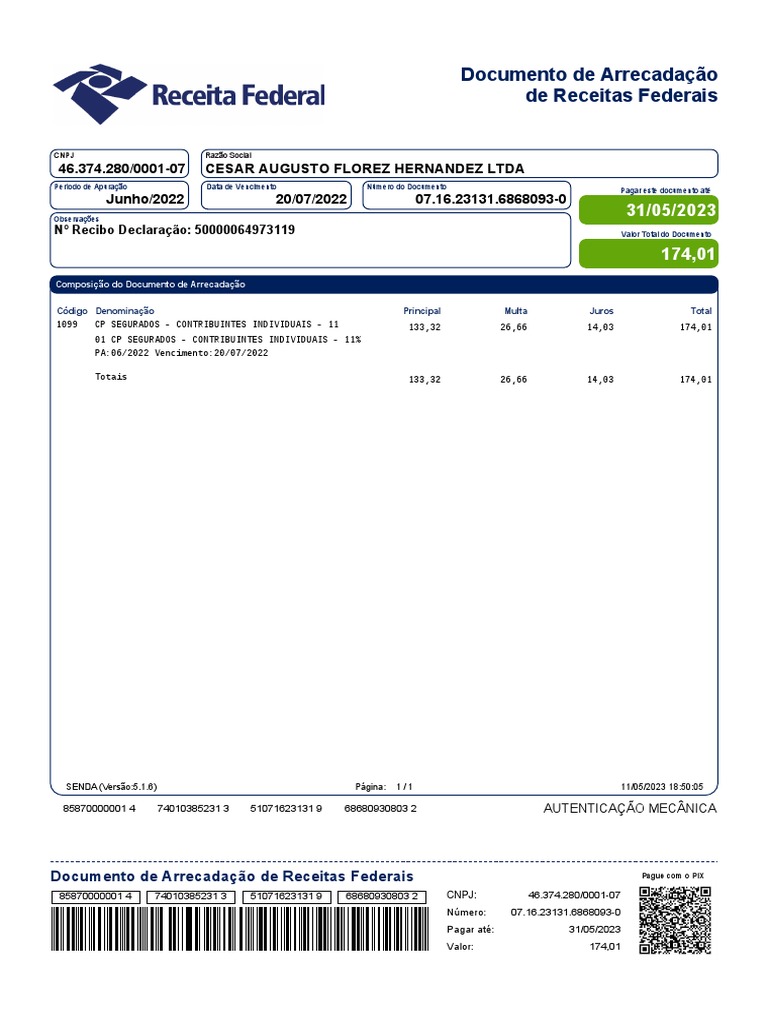 Guia Darf Previdenciario (Inss) 062022 | PDF