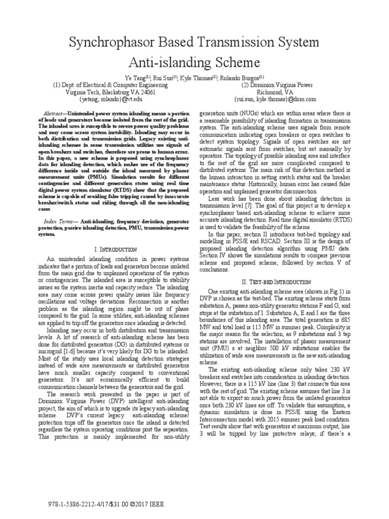 3 Synchrophasor Based Transmission System Anti Islanding Scheme 08274354 Pdf