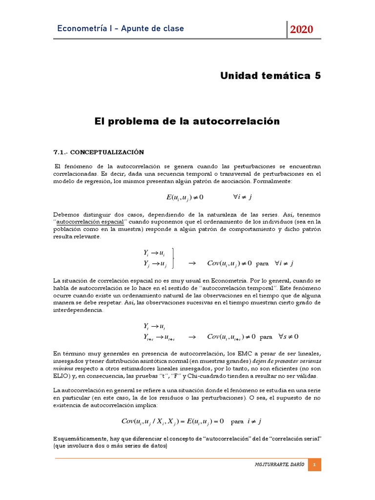 Apunte de Autocorrelación | PDF | Mínimos cuadrados ordinarios | Econometría