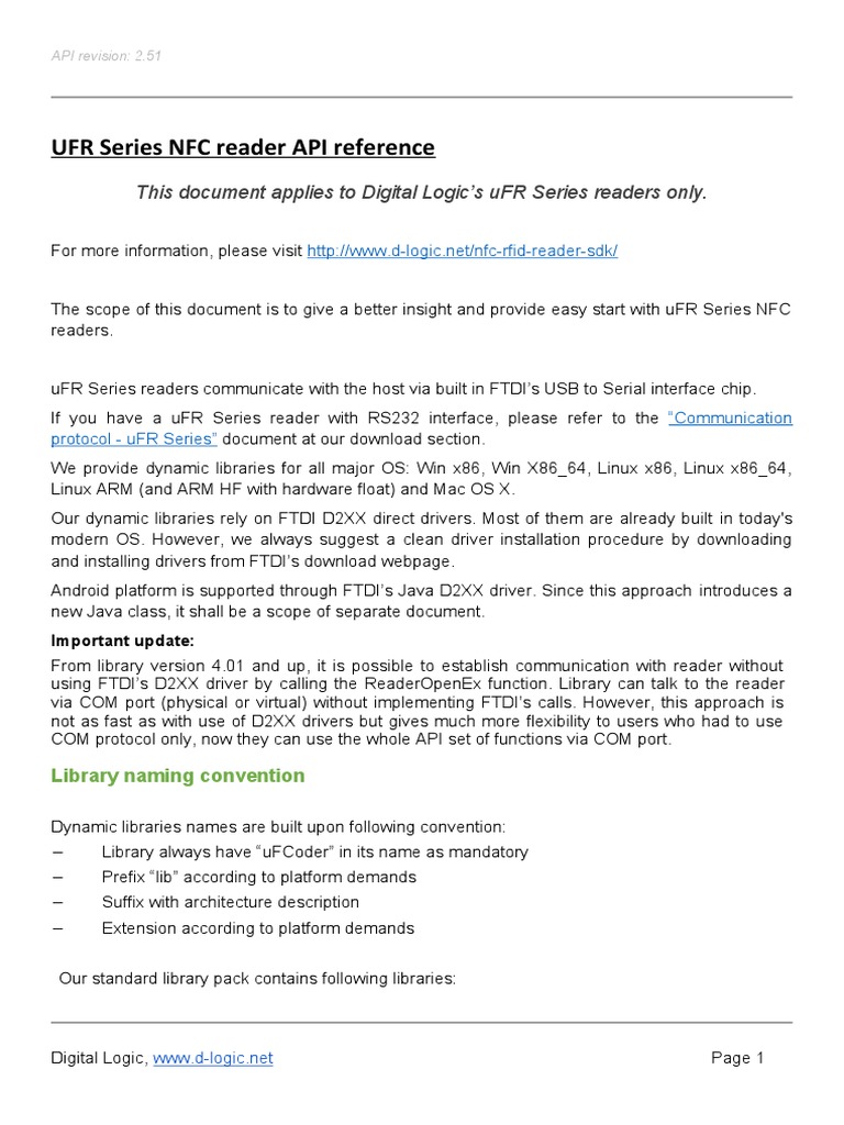 UFR Series NFC Reader API | PDF | Library (Computing) | Internet ...