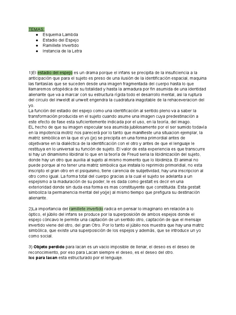 Resumen 1 Parcial Lacan | PDF | Jacques Lacan | Movimientos filosóficos