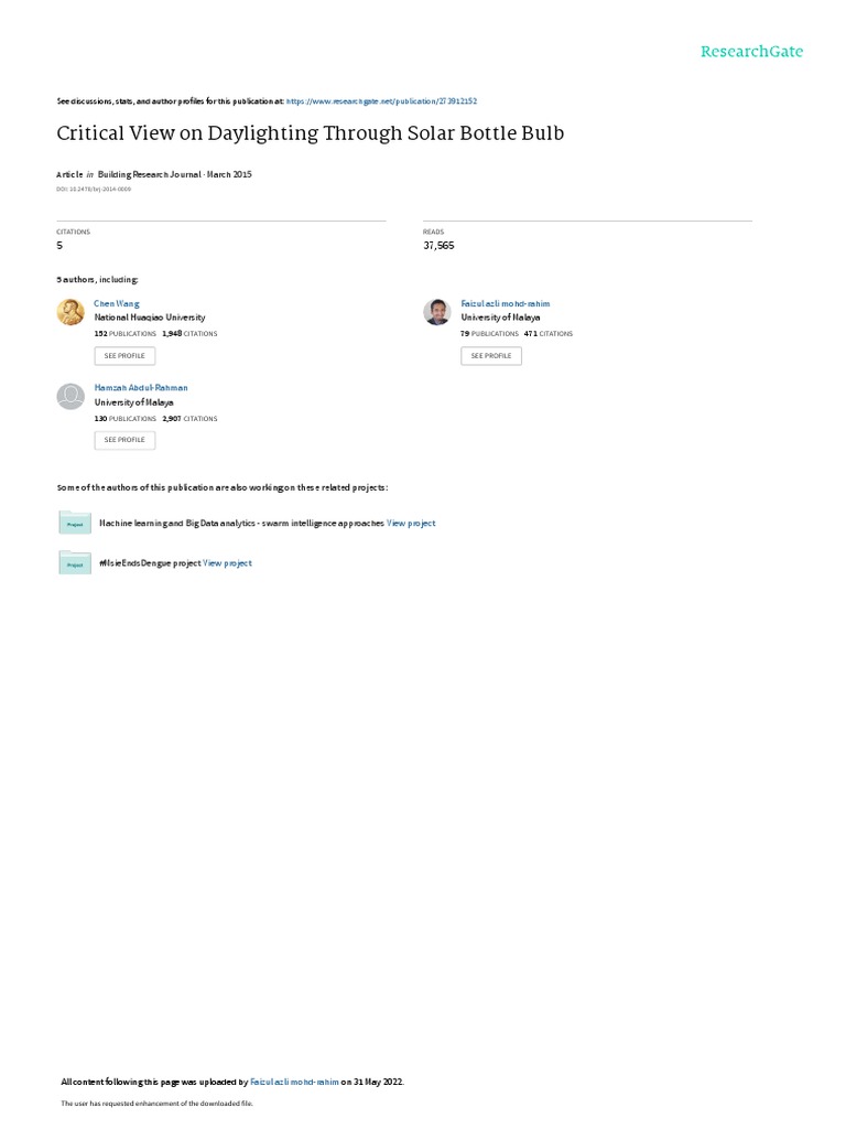 Critical Reviewon Daylighting Through Solar Bottle Bulb | PDF ...