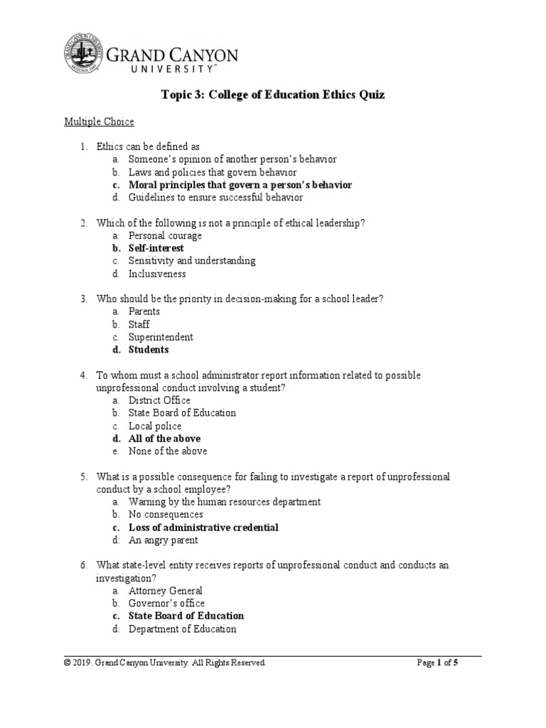 Ead 505 T3 Ethics Quiz Pdf Teachers Morality