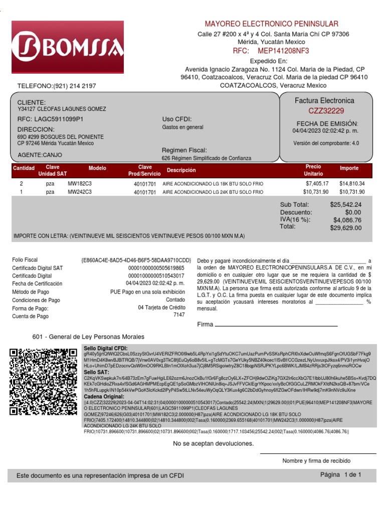 Factura Electronica CZZ32229 | PDF | Servicios financieros | Finanzas personales