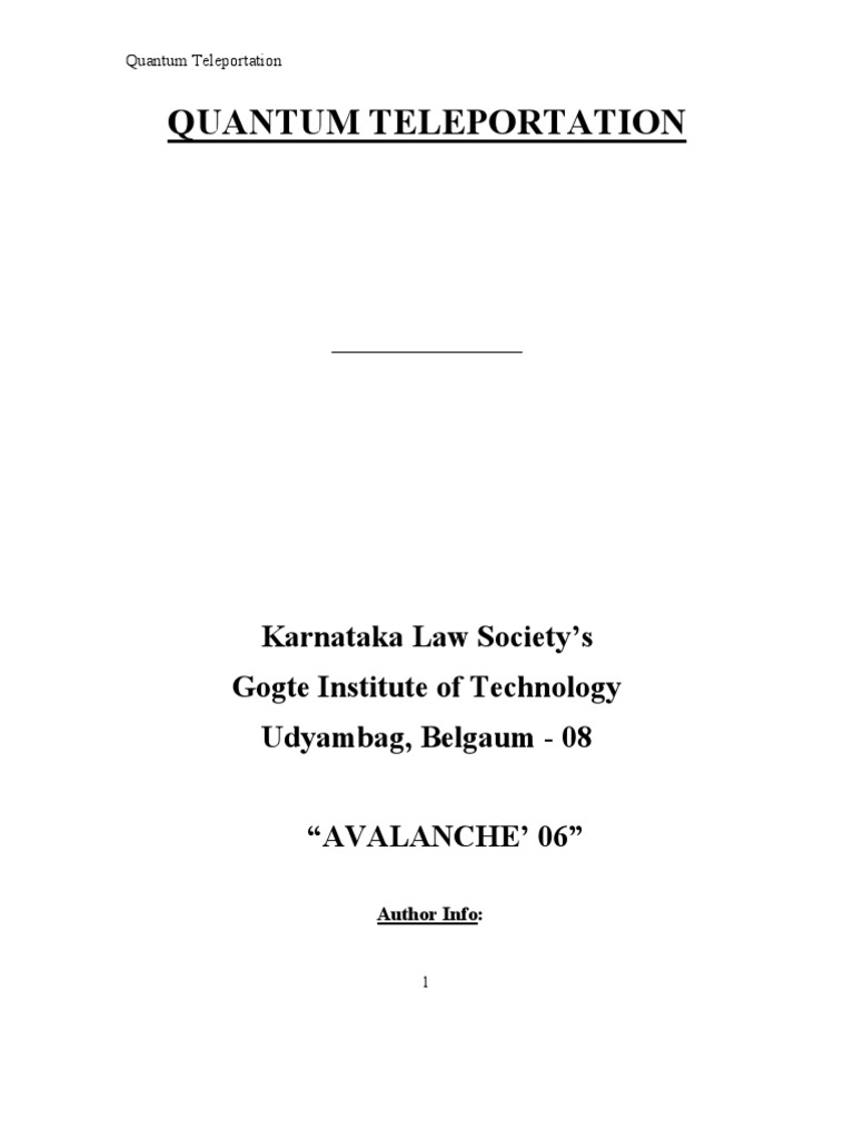 Quantum Teleportation | PDF | Quantum Mechanics | Teleportation