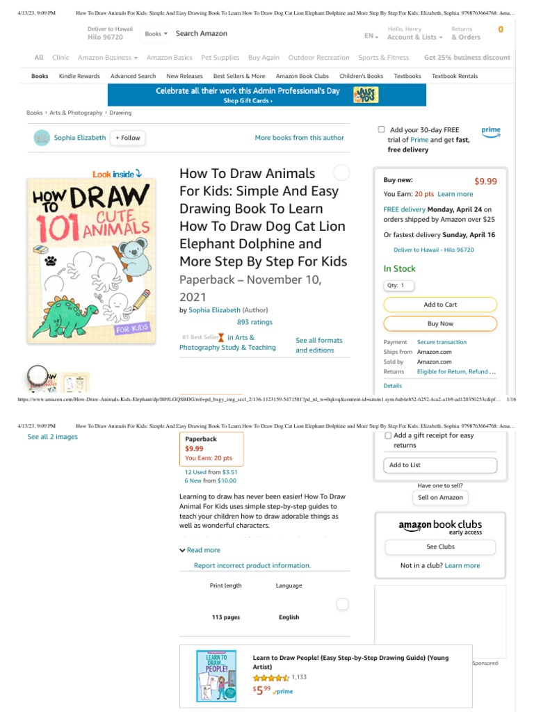 AMAZON How To Draw Animals For Kids Elizabeth Sophia | PDF