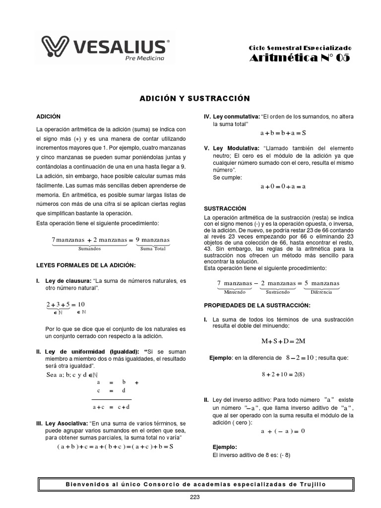 4D - Sem 05 - Aritmética - PR | Descargar gratis PDF | Sustracción | Matemáticas