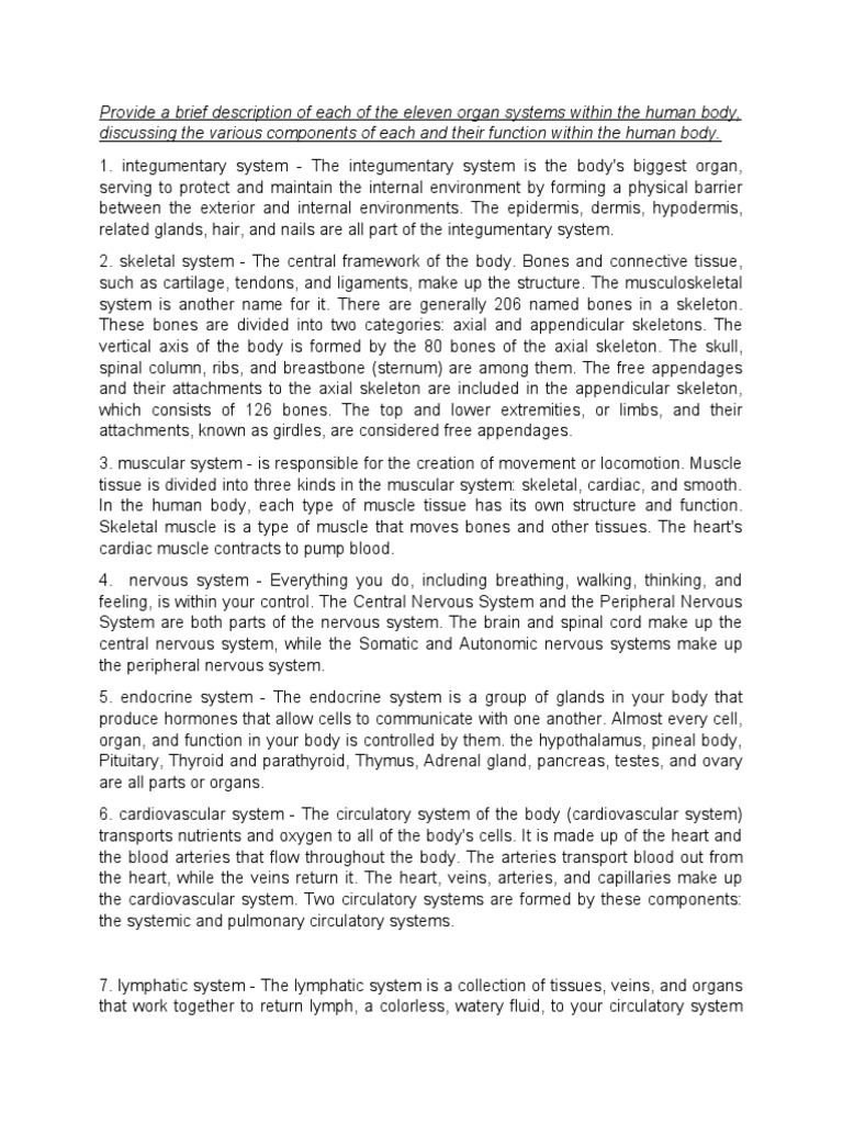 11 Organ Systems | PDF | Human Body | Skeleton