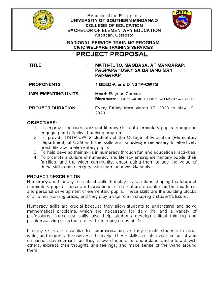 Project Proposal NSTP CWTS | PDF | Literacy | Education Theory