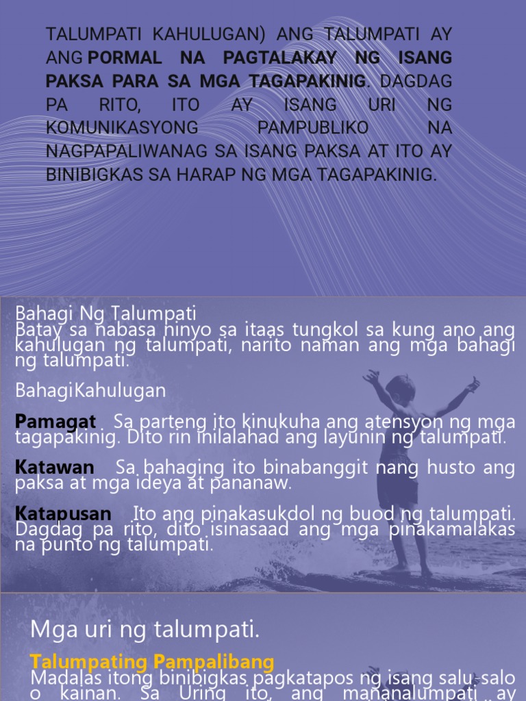 Talumpati Kahulugan) Ang Talumpati Ay Ang Pormal | PDF