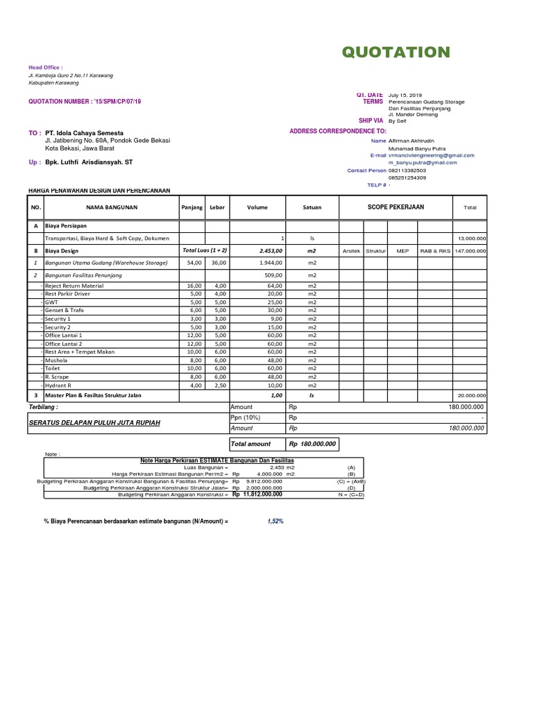 Penawaran Perencanaan Gudang Storage | PDF
