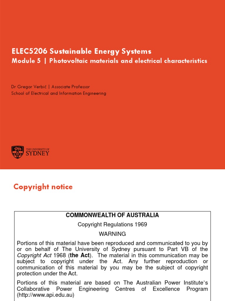 ELEC5206 - M5 - Photovoltaic Materials and Electrical Characteristics ...