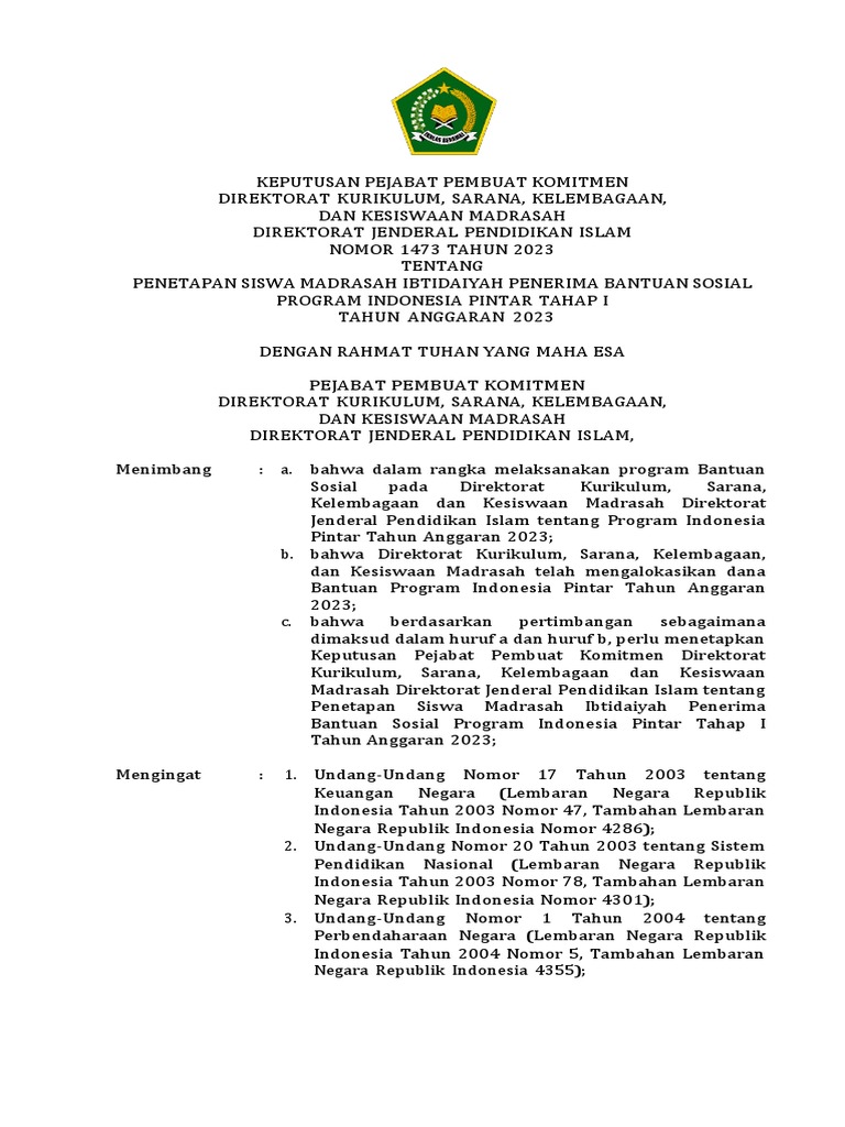 SK Penerima Pip Tahan 1 Tahun 2023 | PDF