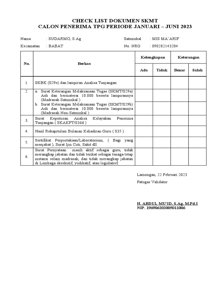 Check List Dokumen SKMT | PDF