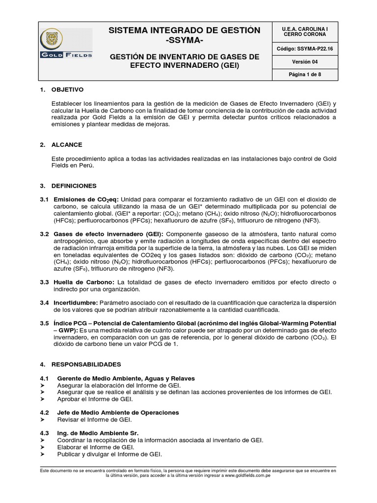SSYMA P22.16 Gestion Del Inventario de GEI V04 | PDF | Gases de efecto ...