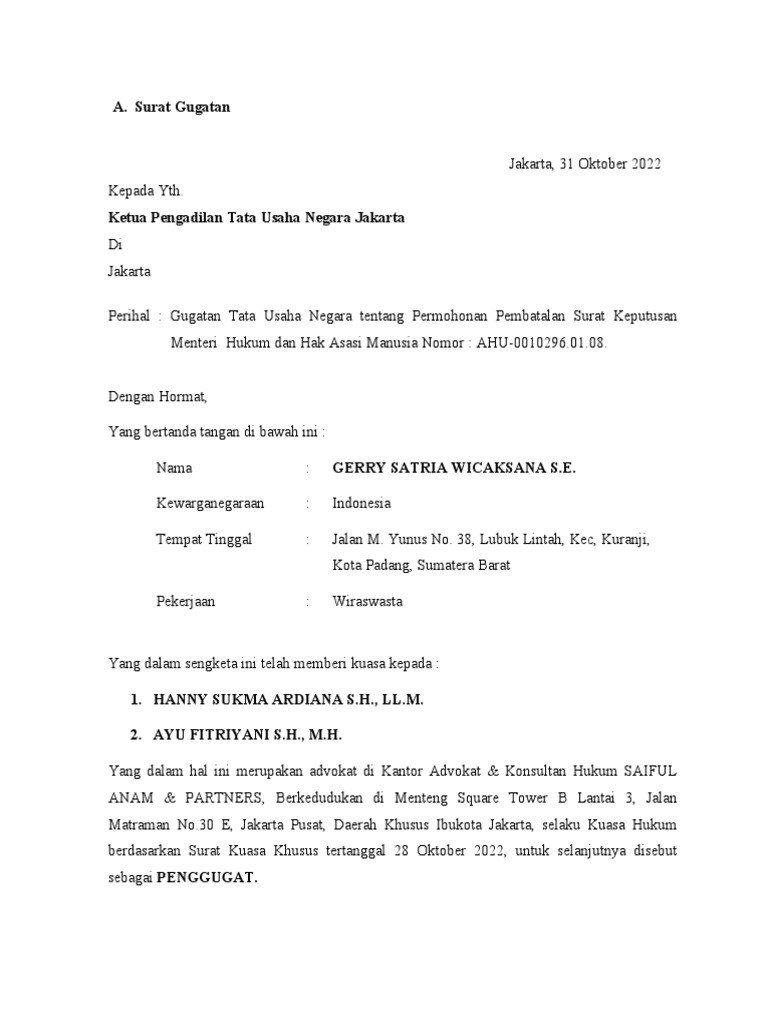 Surat Gugatan PTUN | PDF