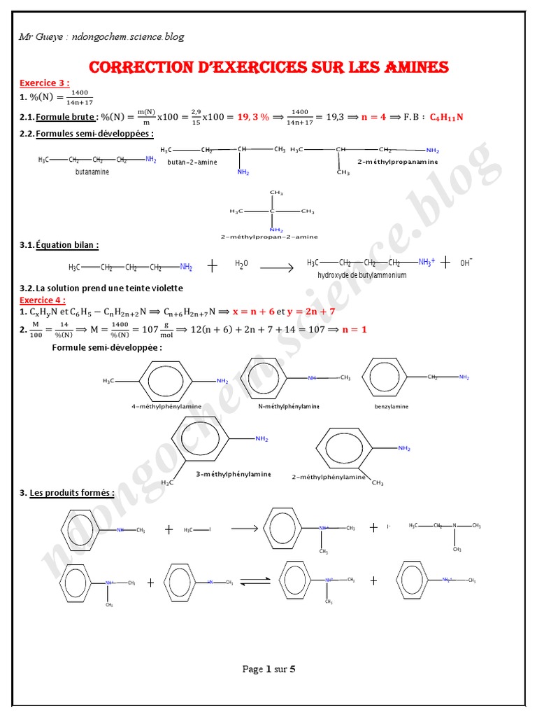 Correction Exercices Amines | PDF | Chimie organique | Chimie