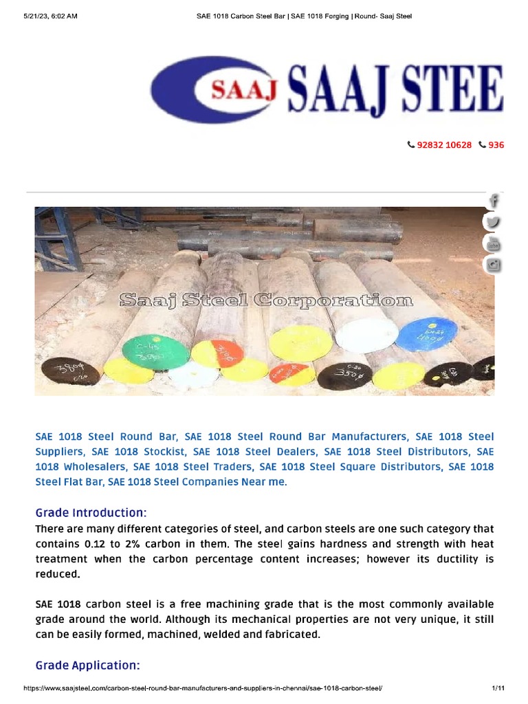 SAE 1018 Carbon Steel Bar - SAE 1018 Forging - Round - Saaj Steel | PDF