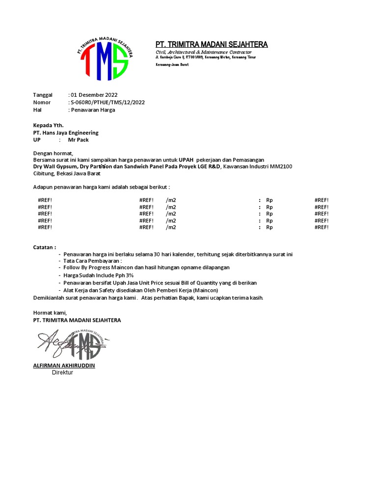 Penawaran Upah Jasa Dan Alat | PDF