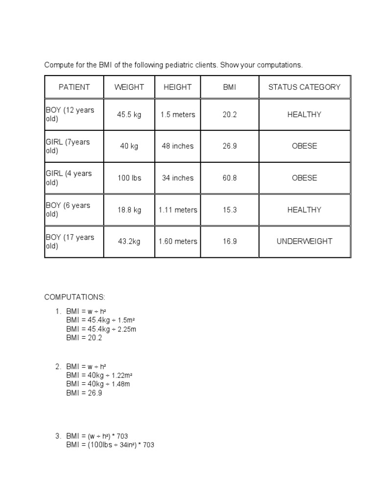 BMI COMPUTATION | PDF