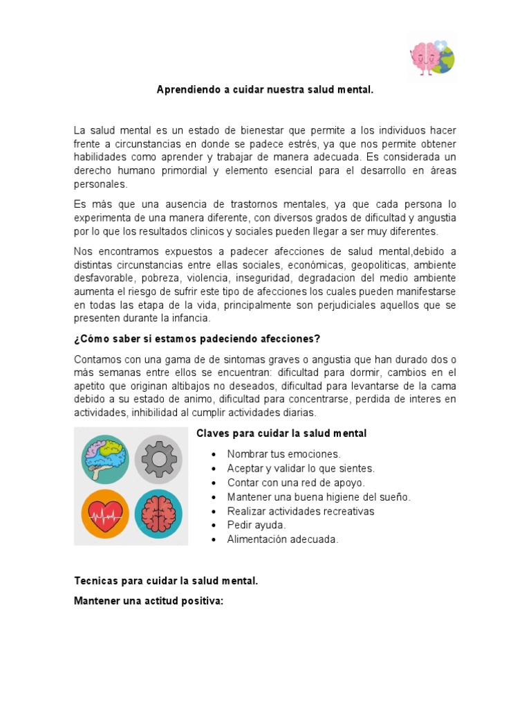 Aprendiendo A Cuidar Nuestra Salud Mental | PDF | Salud mental | Mente