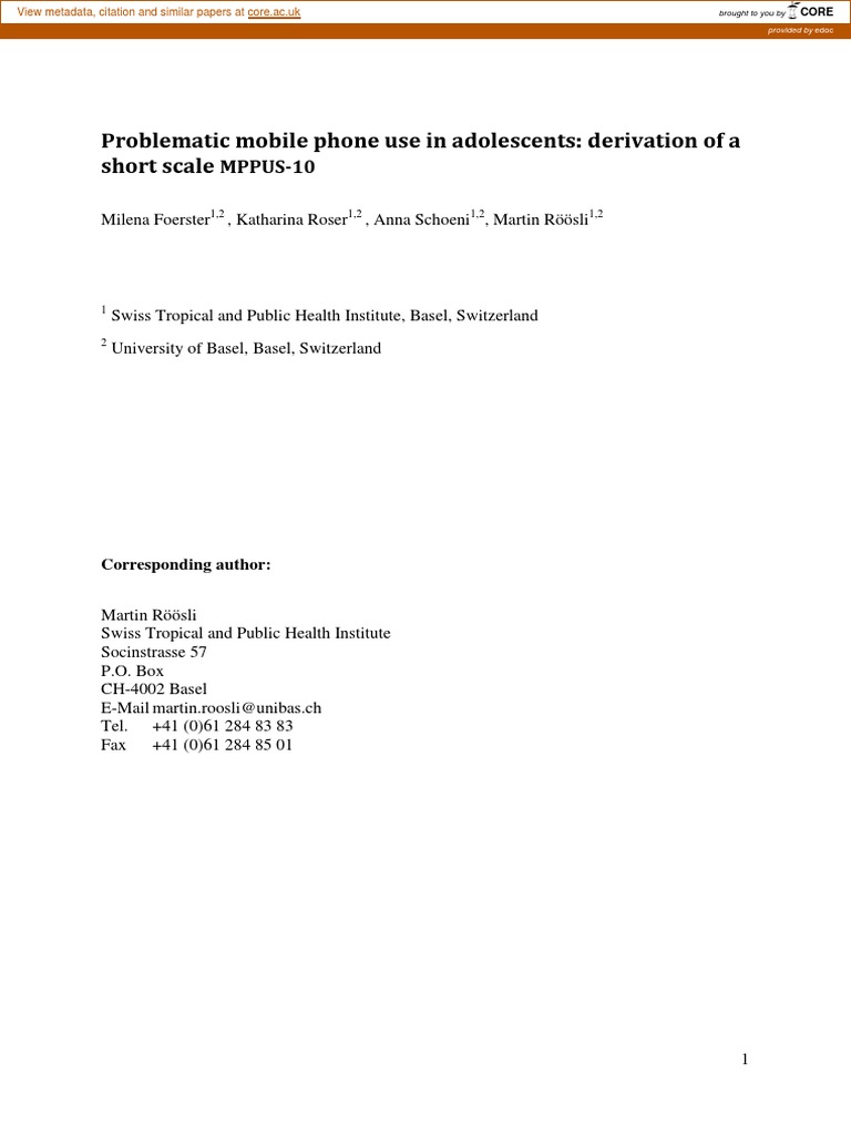 Problematic Mobile Phone Use in Adolescents: Derivation of A Short ...