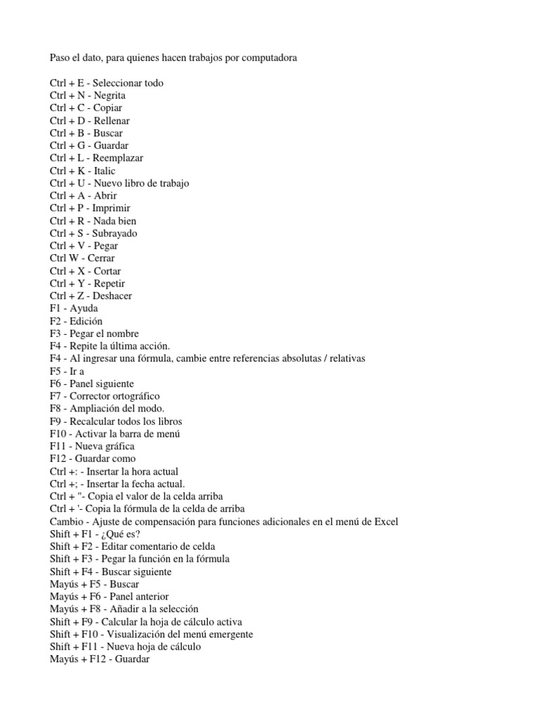 Teclas Windows Abreviadas | PDF | Ventana (informática) | Hoja de cálculo