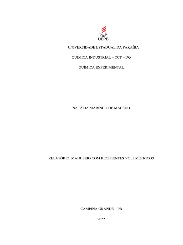 Relatório de Manuseio de Recipientes Volumétricos | PDF | Líquidos ... Relatório de Manuseio de Recipientes Volumétricos | PDF | Líquidos ...