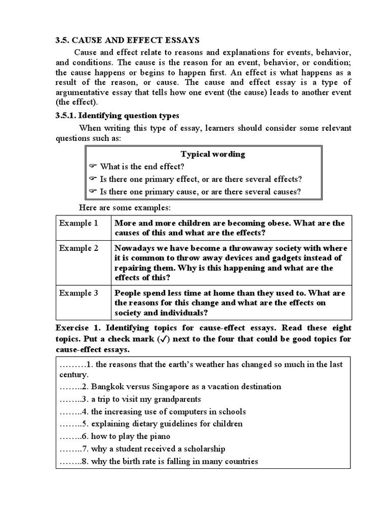 Cause and Effect Essays | PDF | Happiness | Essays