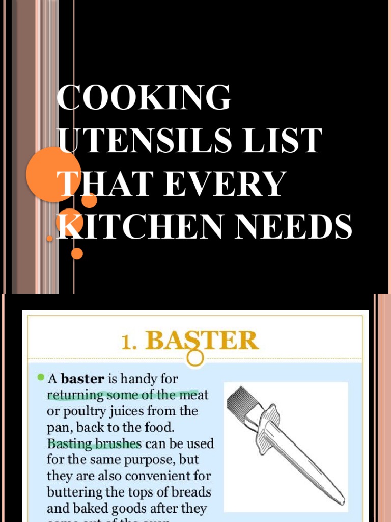 Cooking Utensils List That Every Kitchen Needs | PDF | Spoon | Nutrition