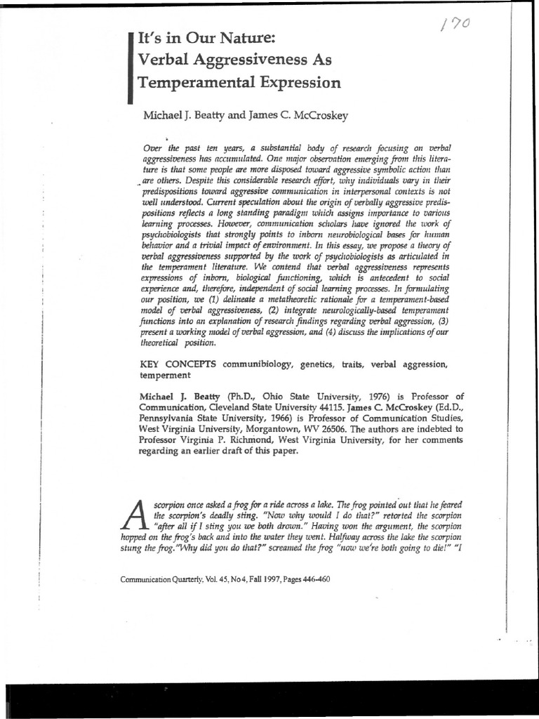 It's in Our Nature: Verbal Aggressiveness As Temperamental Expression | PDF | Aggression ...