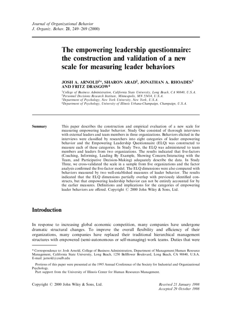 The Empowering Leadership Questionnaire The Construction and Validation ...