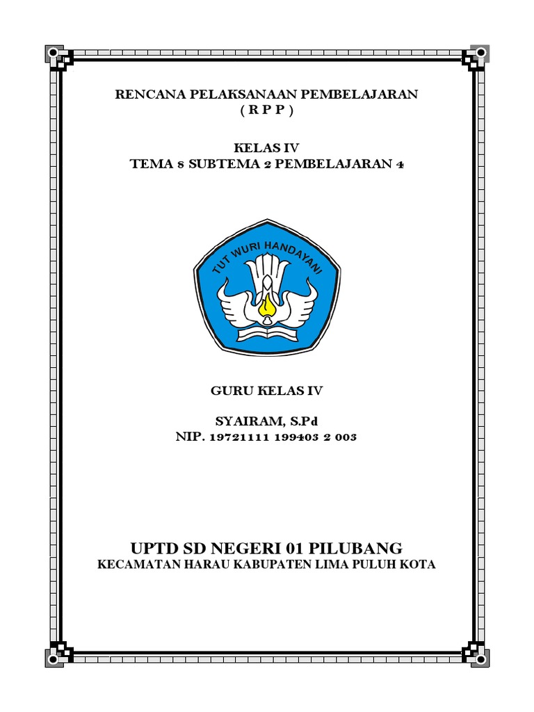 RPP Kelas 4 Tema 8 ST 2 Pemb 4 - Model | PDF