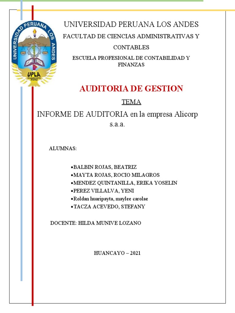 Informe de Auditoria de La Empresa Alicorp | PDF | Auditoría | Estado financiero