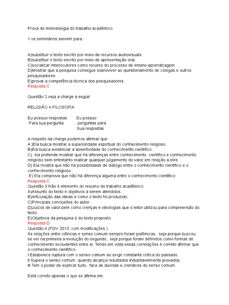 Prova de Metodologia Acadêmica 2023 | PDF | Science | Método científico