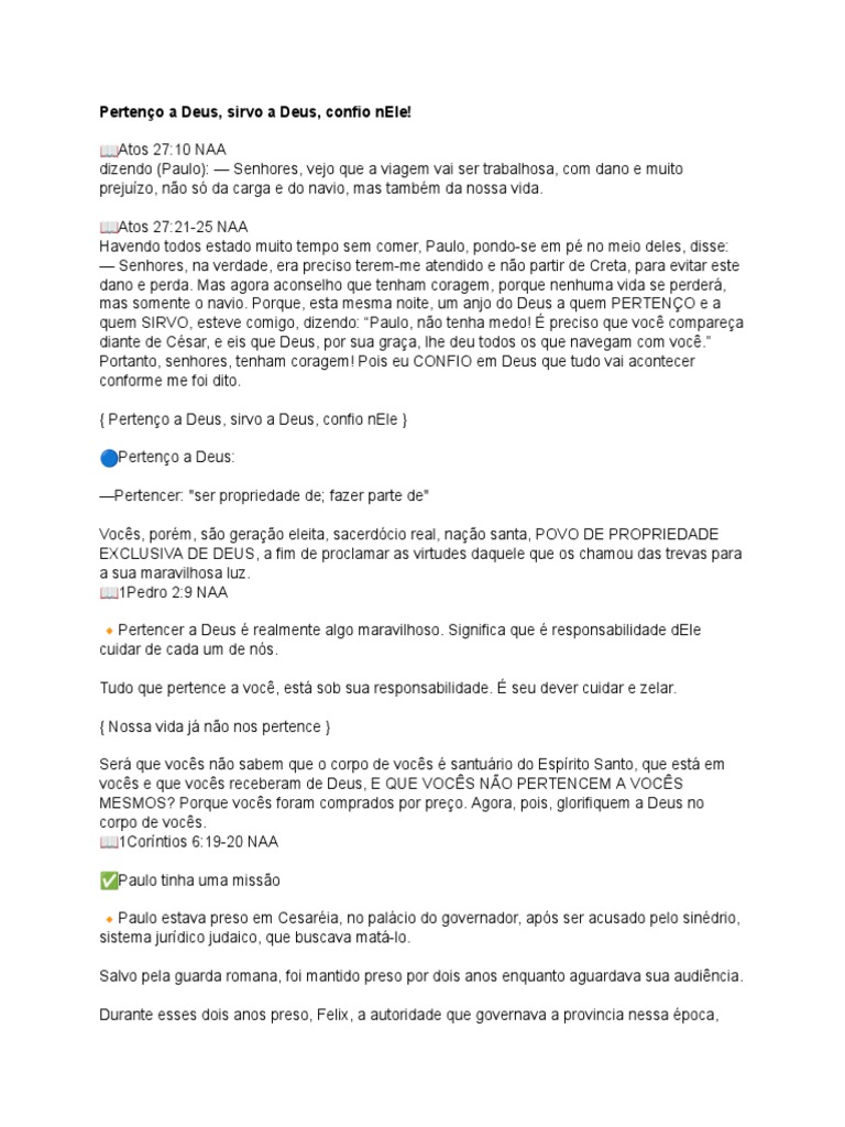 Pertenço A Deus, Sirvo A Deus, Confio Nele! | PDF | Apóstolo Paulo | Jesus