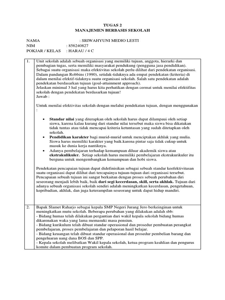 Tugas 2 Manajemen Berbasis Sekolah | PDF
