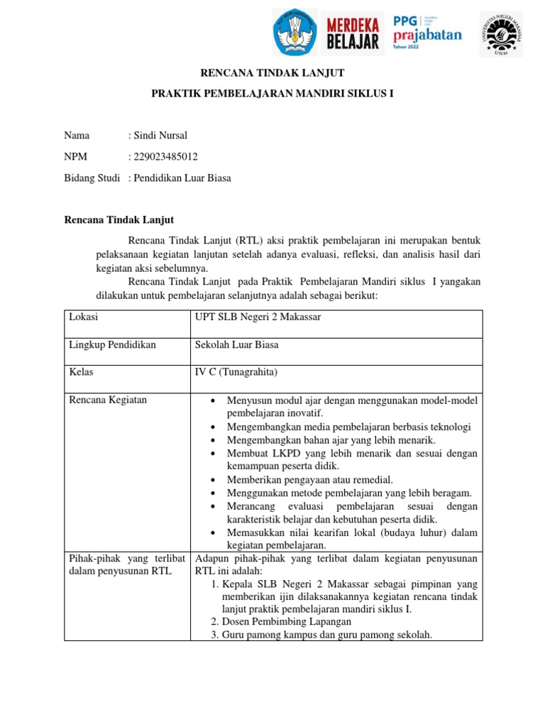 Rencana Tindak Lanjut | PDF