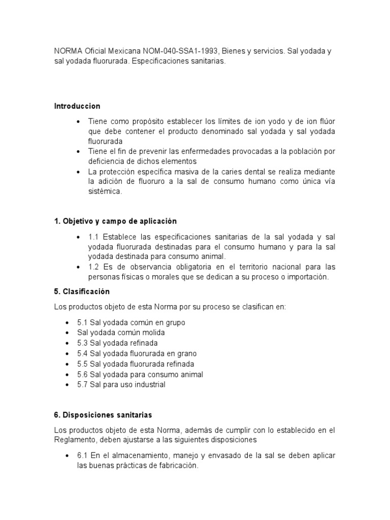 NORMA Oficial Mexicana NOM 040 SSA1 1993 | PDF | sal | Flúor