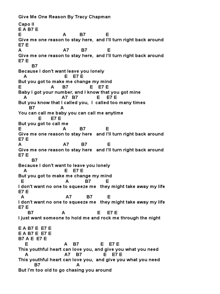 Give Me One Reason by Tracy Chapman | PDF