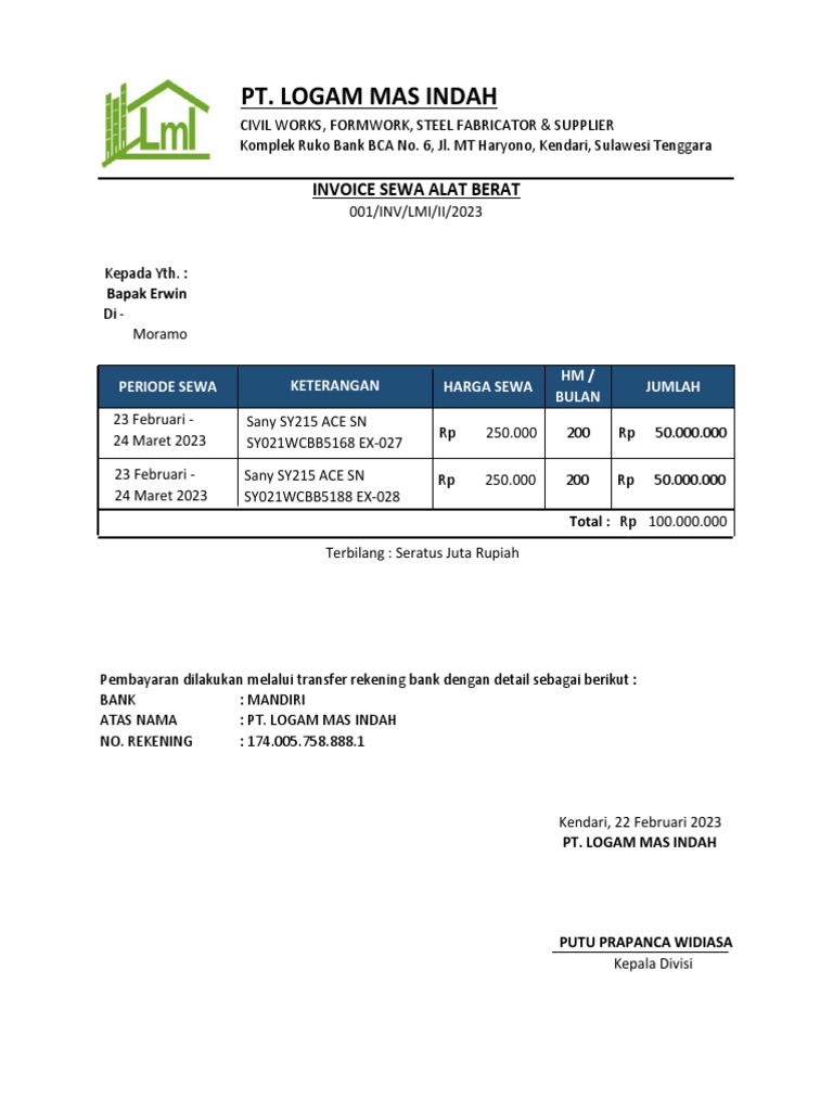 001 Invoice Sewa Alat | PDF