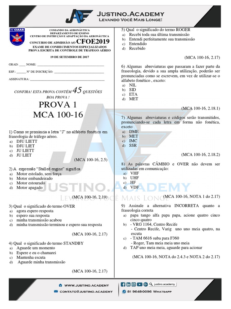 Prova - 1 - Mca 100 16 - Cfoe2019 - Ead - (Enviada Por Email) | PDF | Escrita | Linguística