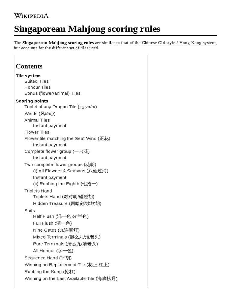 Singapore Mahjong - Rules.en | PDF | Mahjong
