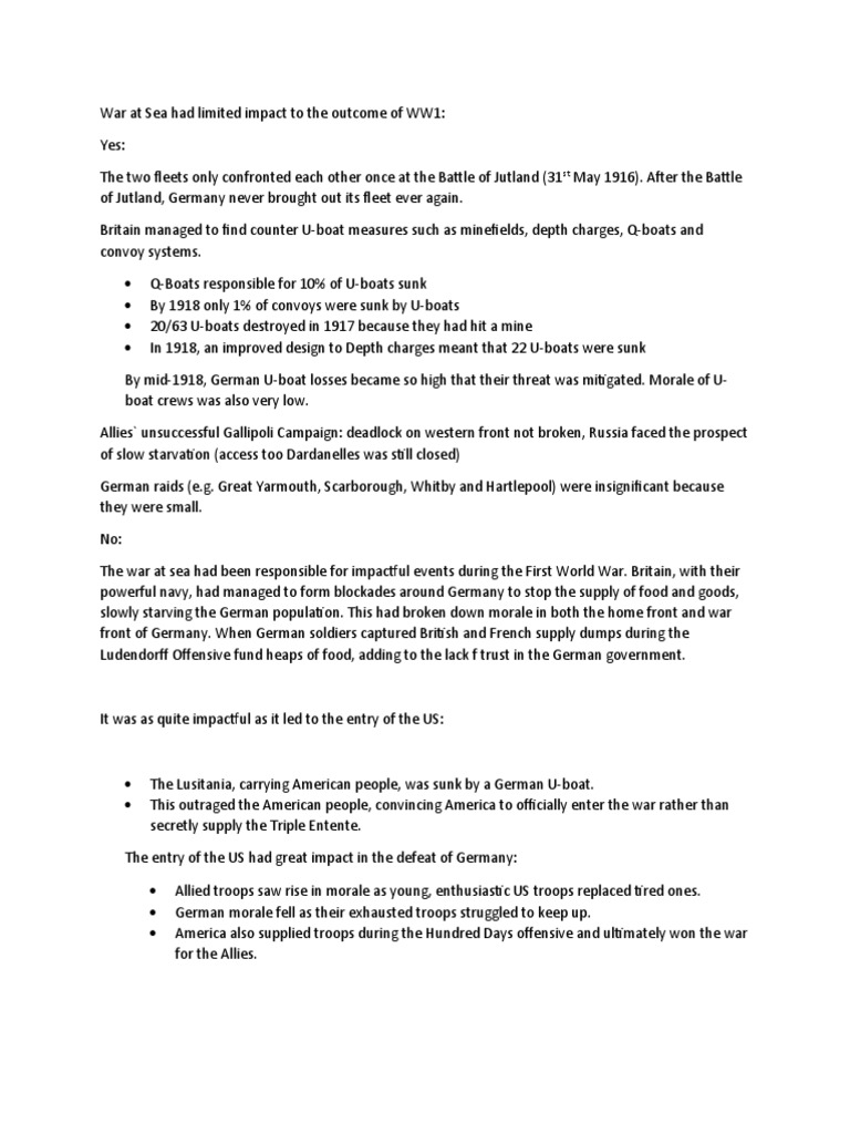 War at Sea had imited impact on the outcome of WW1 | PDF