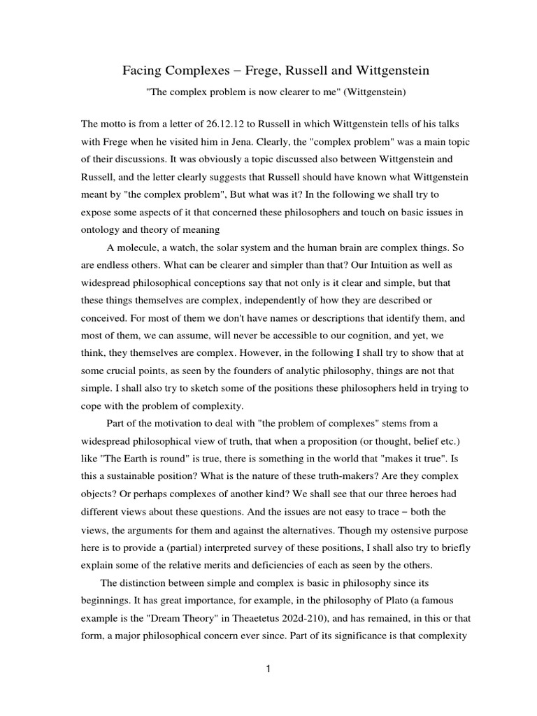 BAR-ELLI, Gilead - Facing Complexes. Frege, Russell and Wittgenstein ...