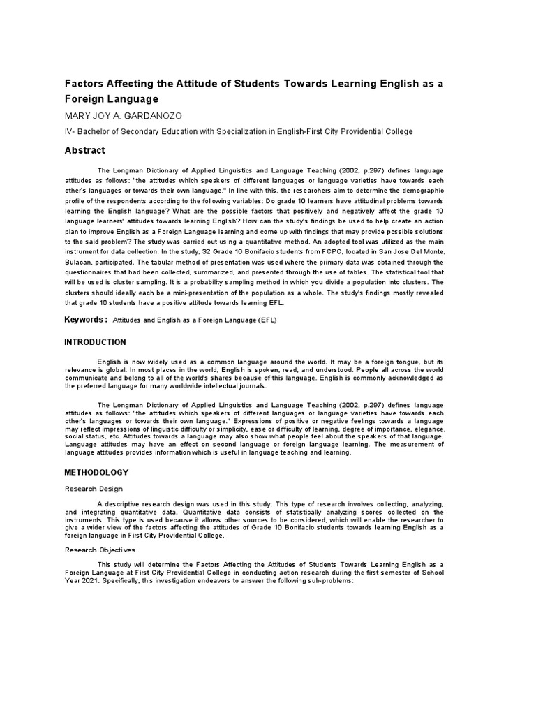 Mary Joy A. Gardanozo FCPC IRIS 2022 | PDF | Survey Methodology | English As A Second Or Foreign ...
