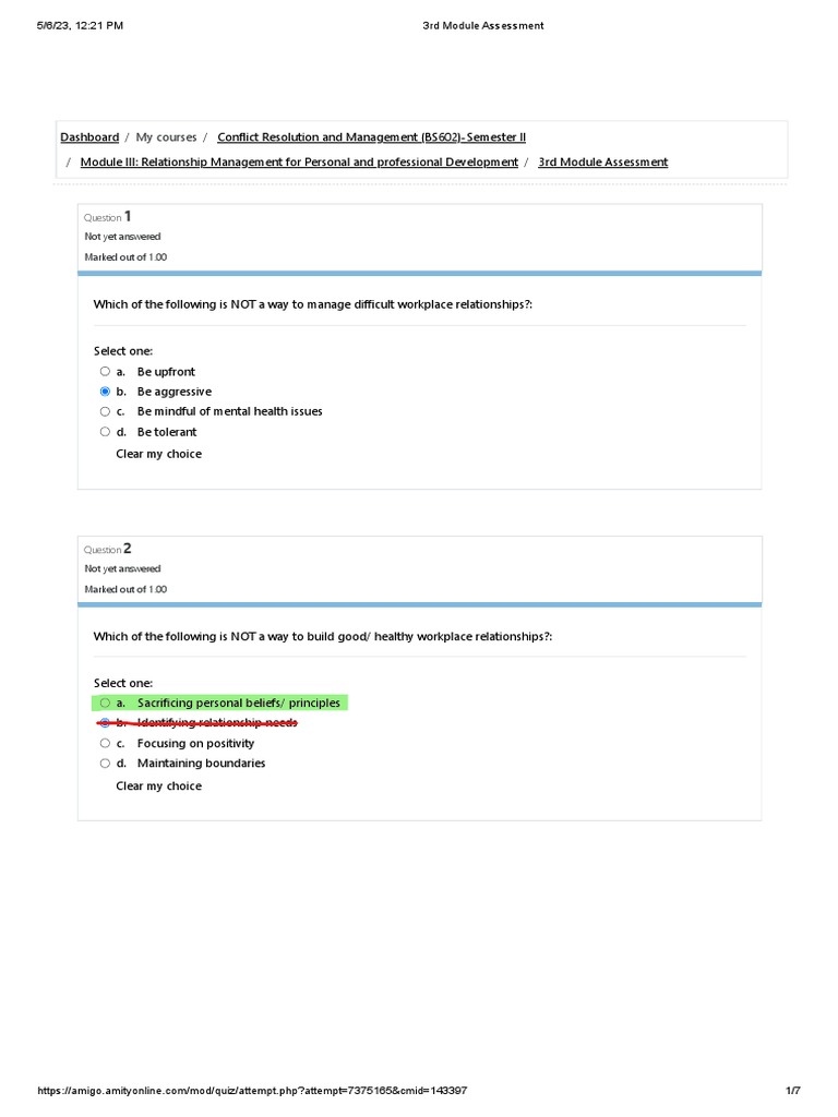 Conflict Management Assessment Quiz | PDF | Communication | Intention